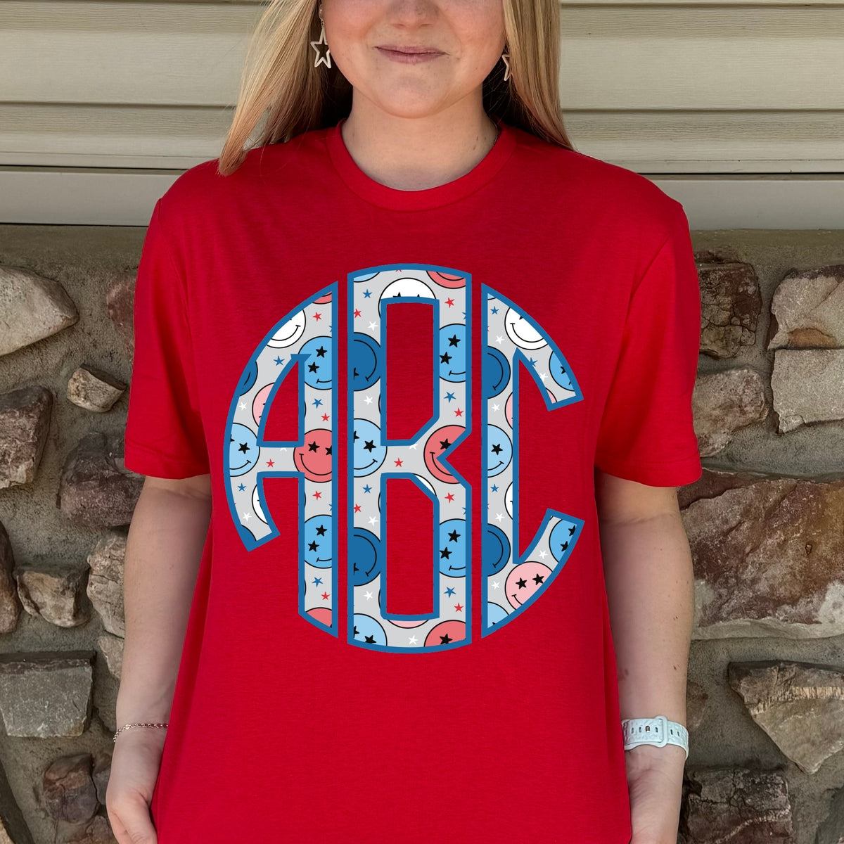 Patriotic Smiley Circle Monogram DTF Print – Harris Homespun