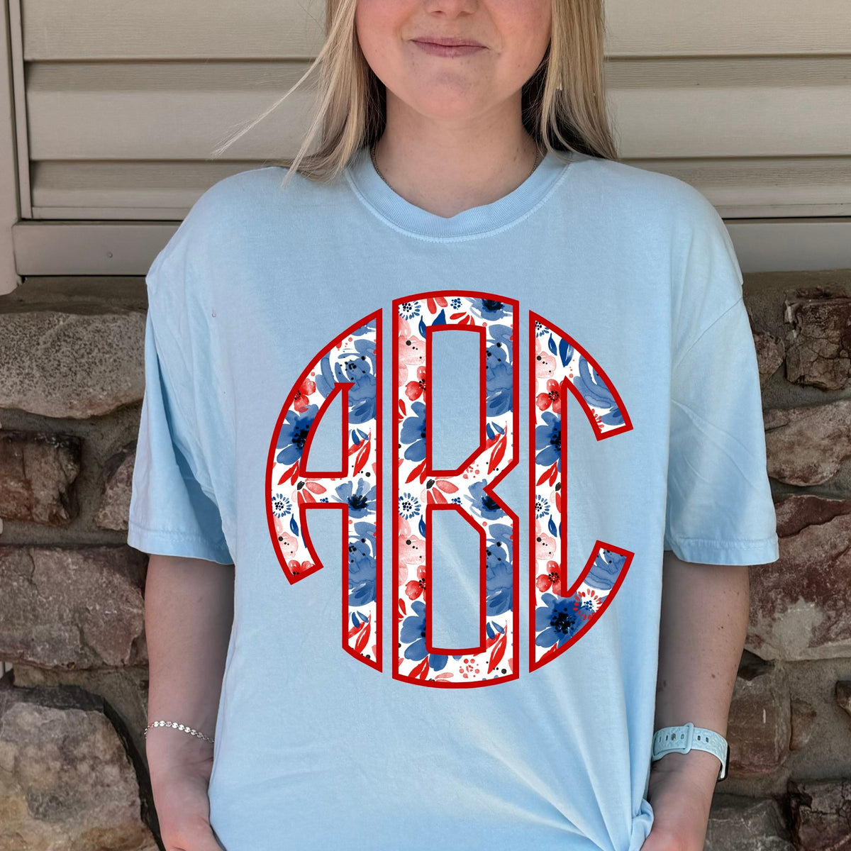 Patriotic Floral Circle Monogram DTF Print – Harris Homespun