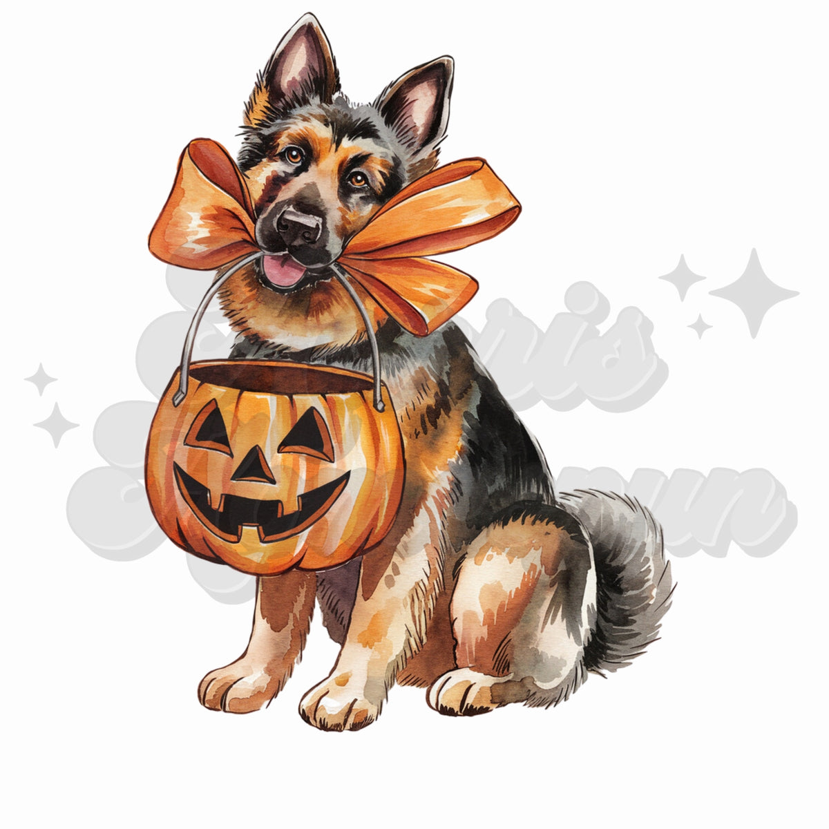 German Shepherd orange bow and Pumpkin DTF Print – Harris Homespun