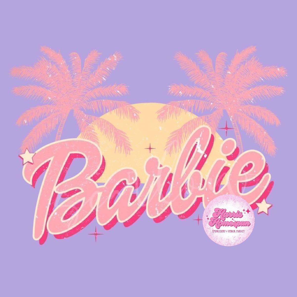 Barbïe Palm Trees DTF Print – Harris Homespun